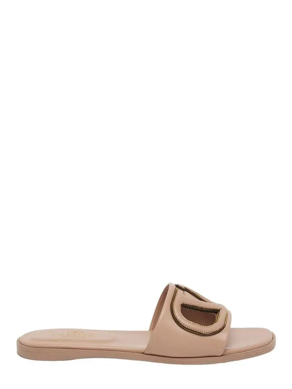 Valentino Garavani Vlogo Leather Cutout Flat Slide Sandals - Rose Cannelle