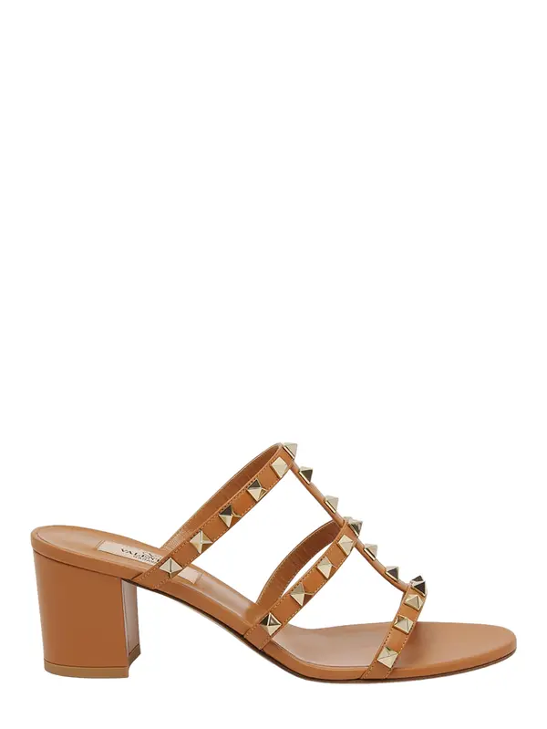 Valentino Garavani Rockstud Caged Block-heel Slide Sandals - Almond Beige