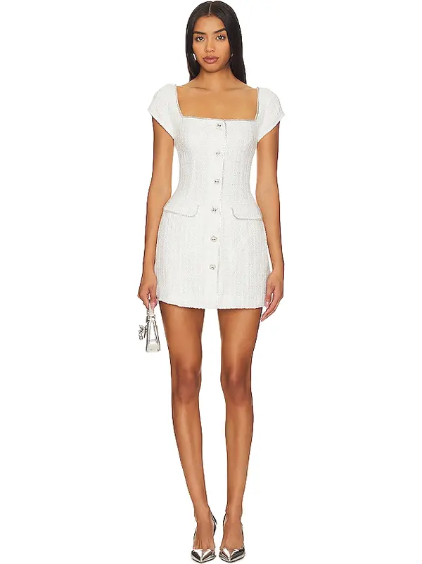 SAU LEE Annabelle Embellished Tweed Mini Dress - White