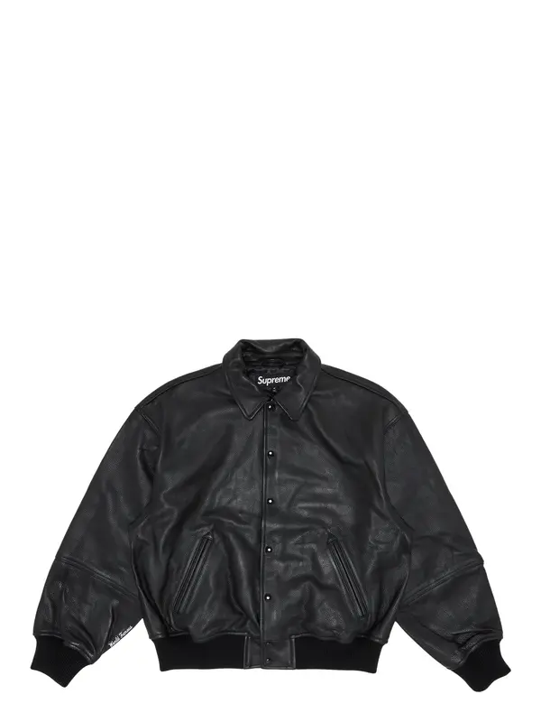 Supreme Gore-tex Infinium Windstopper Leather Varsity Jacket - Black