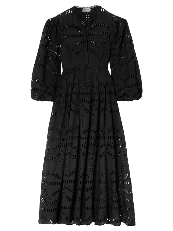 Charo Ruiz Ibiza Kaika Broderie Anglaise Cotton-blend Midi Dress - Black