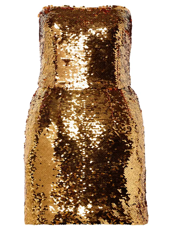 Dolce & Gabbana Strapless Paillette-embellished Tulle Mini Dress - Gold