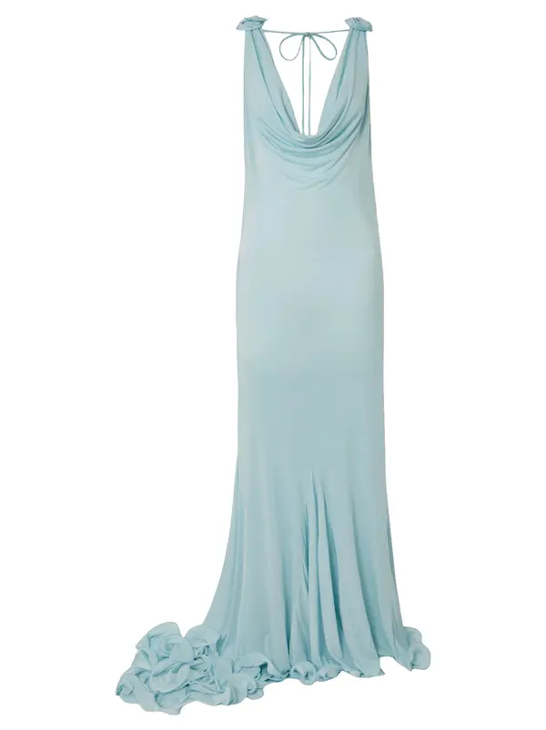 Magda Butrym Floral-appliquéd Satin-jersey Dress - Blue
