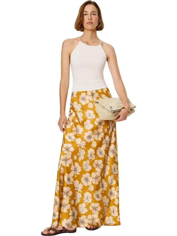 REFORMATION Petites Bella Silk Maxi Skirt - Mango