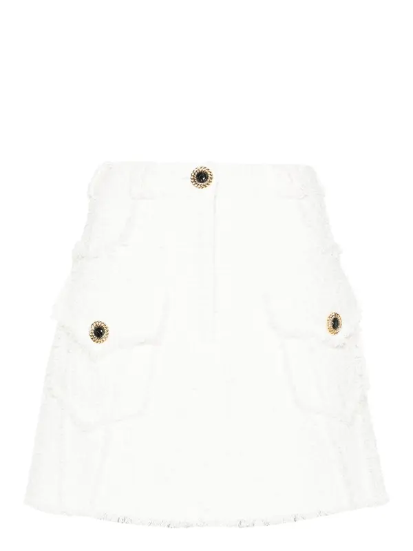 Balmain A-line Tweed Miniskirt - White