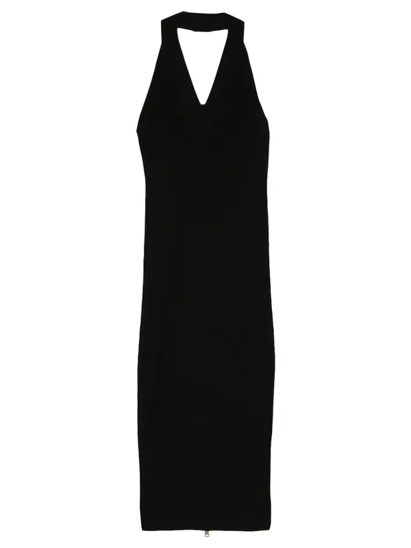Balmain Halterneck Ribbed-knit Midi Dress - Black