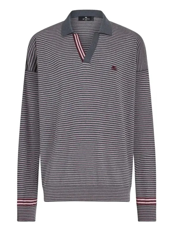 Etro Logo-embroidered Striped Polo Shirt - Grey