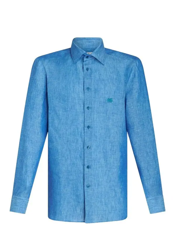 Etro Pegaso-embroidered Mélange-effect Shirt - Blue