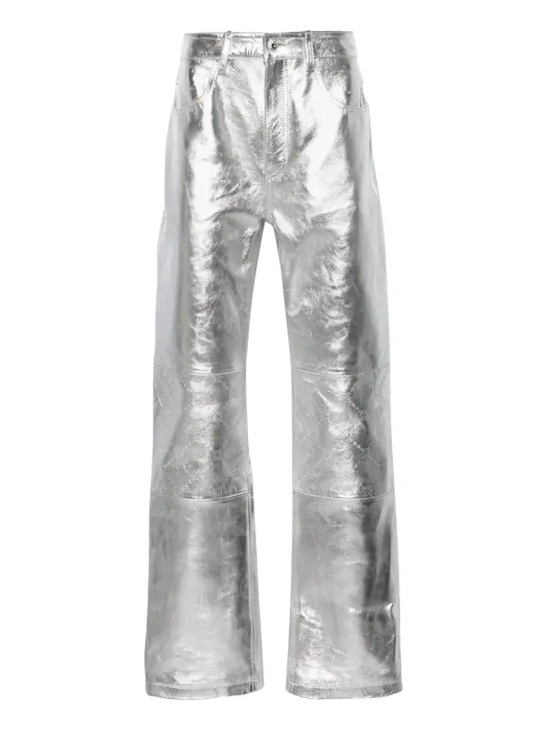 MARINE SERRE Crescent Moon Debossed Leather Trousers - Silver