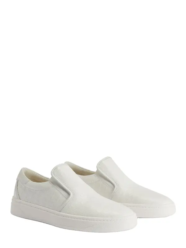 GIUSEPPE ZANOTTI Crocodile-embossed Leather Slip-on Sneakers - White