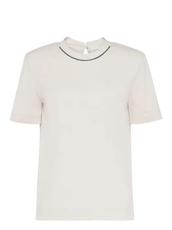 Brunello Cucinelli Monili Chain Detail Cotton T-shirt - Neutrals