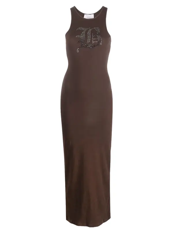 Blumarine Rhinestone-logo Midi Dress - Brown