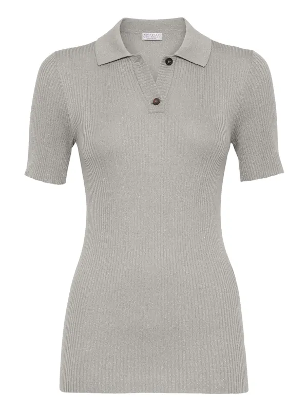 Brunello Cucinelli Fine-ribbed Polo Top - Grey