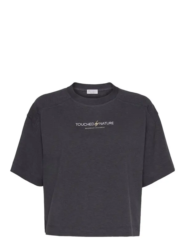 Brunello Cucinelli Logo Print Cotton T-shirt - Black