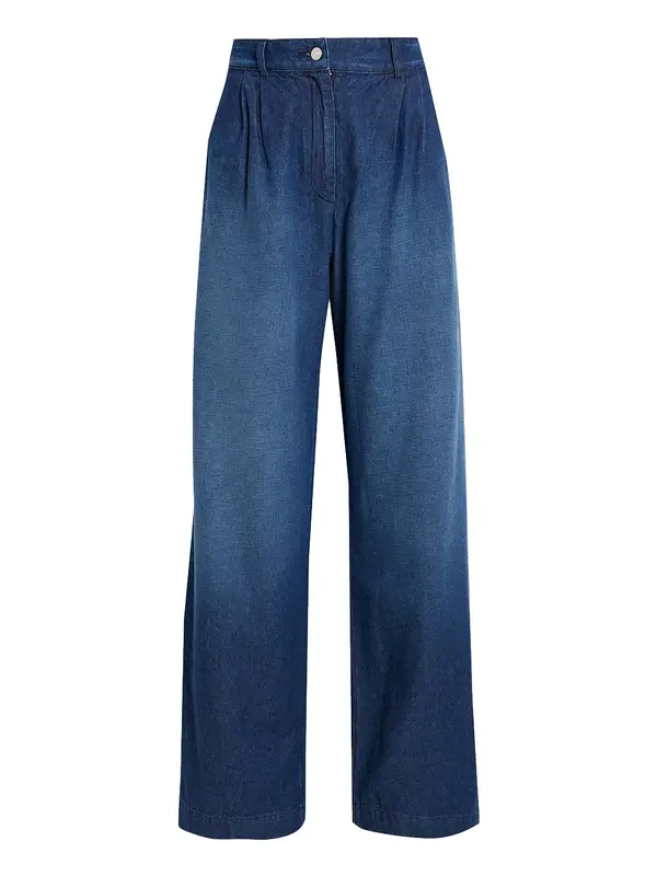 EB DENIM Swan Pleated Wide-leg Jeans - Mid Denim