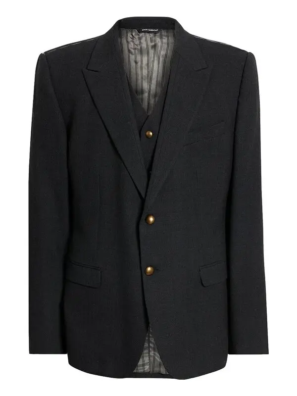 Dolce & Gabbana Grain De Poudre Wool Blazer And Vest Set - Dark Gray