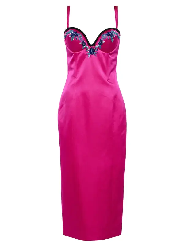MISS SOHEE Embellished Satin Midi Dress - Pink