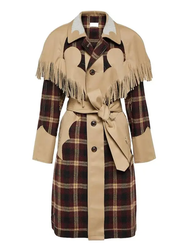 MAISON MARGIELA Fringed Checked Trench Coat - Multicoloured