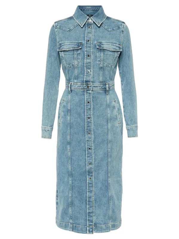 7 For All Mankind Luxe Denim Midi Shirt Dress - Blue