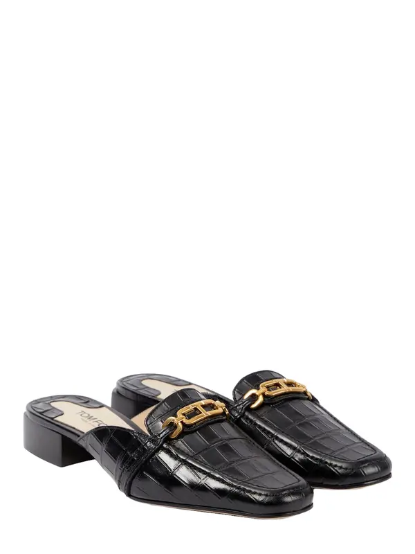 TOM FORD Whitney Croc-effect Leather Mules - Black