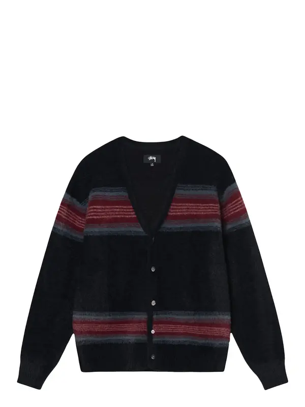 StÜssy Stripe Shaggy Cardigan - Black