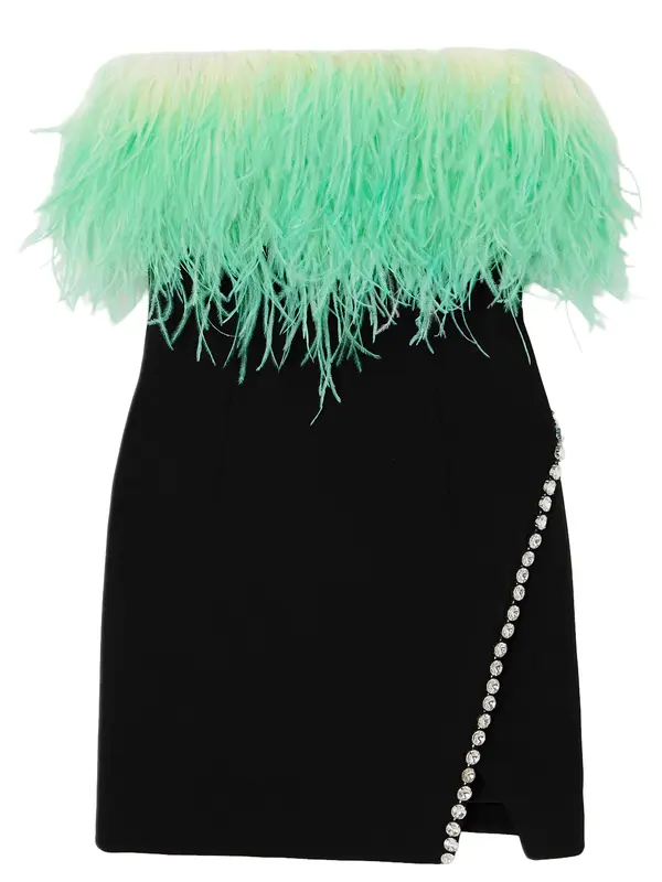 SELF-PORTRAIT Feather-trimmed Crystal-embellished Crepe Mini Dress - Black