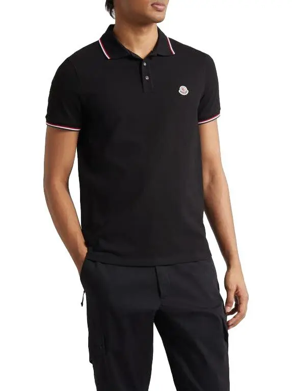 Moncler Tipped Cotton Piqué Polo - Black