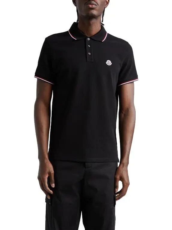 Moncler Tipped Cotton Piqué Polo - Black/black
