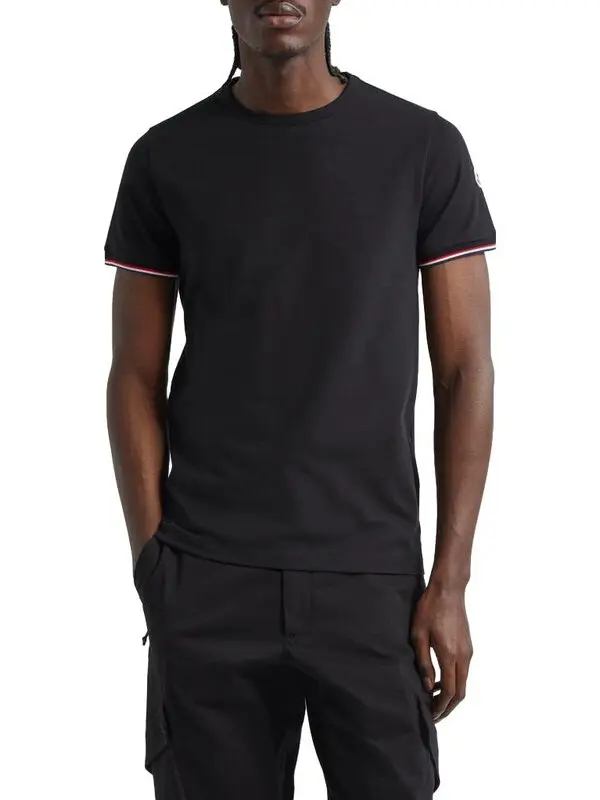 Moncler Tipped Cotton Stretch Jersey T-shirt - Black/ Black