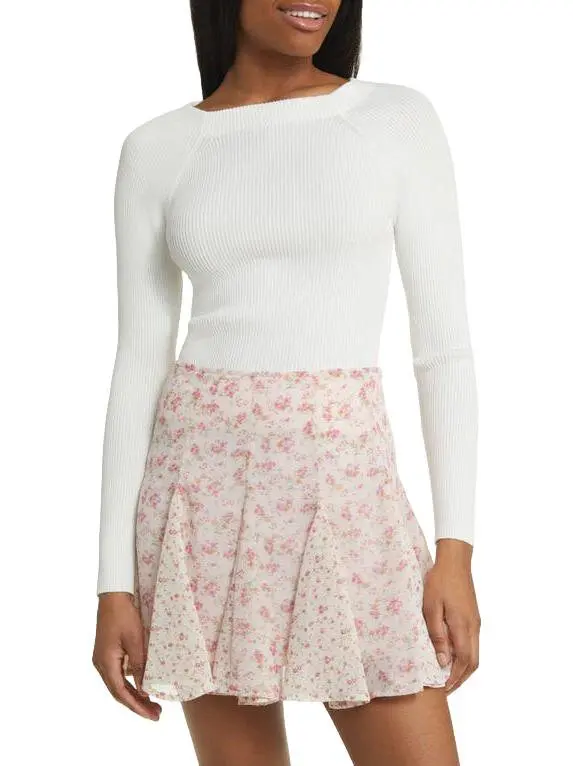 ALL IN FAVOR Ribbed Open Back Sweater - White