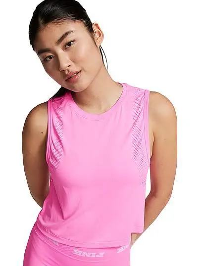 Pink Seamless Drapey Muscle Tank - Black