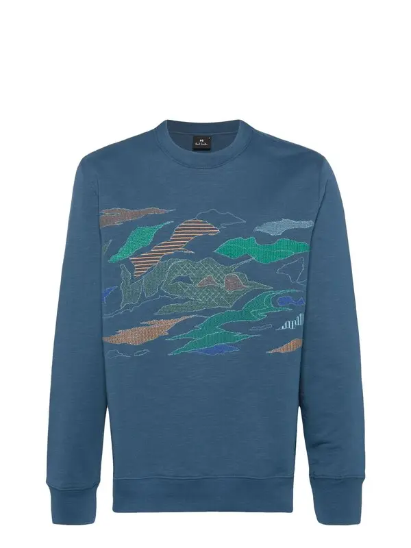 Paul Smith Landscape-embroidered Cotton Sweatshirt - Blue