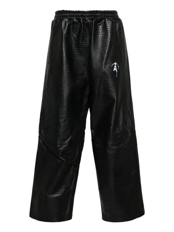 DOUBLET Crocodile-pattern Leather Track Pants - Black