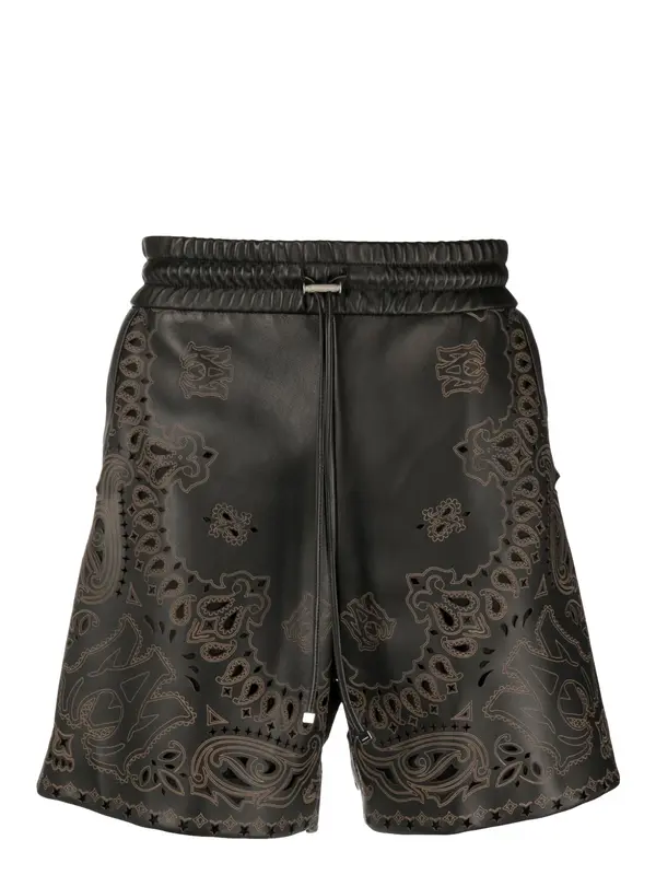 Amiri Bandana Leather Shorts - Black