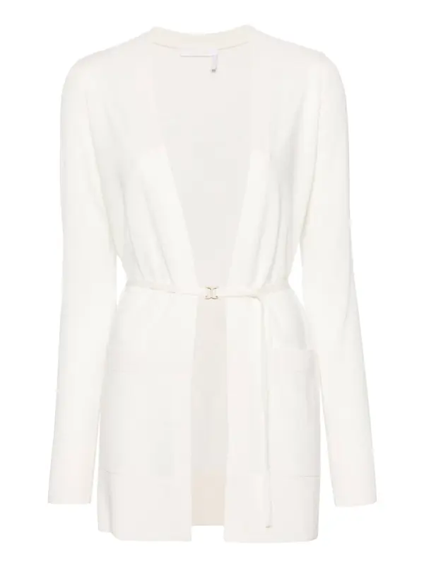 Chloé Belted Fine-knit Cardigan - Neutrals