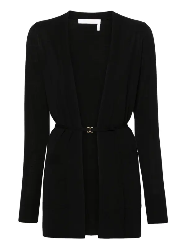 Chloé Wool Cardigan With Belt - Black