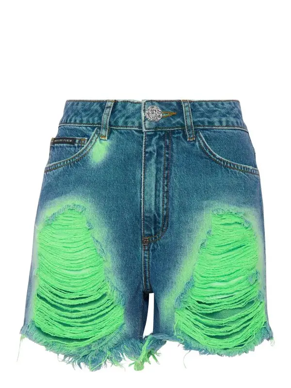 Philipp Plein Tie-dye Denim Shorts - Blue
