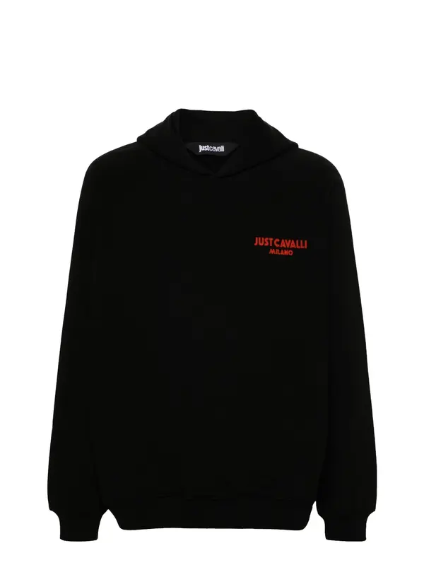 Just Cavalli Flocked-logo Cotton Hoodie - Black
