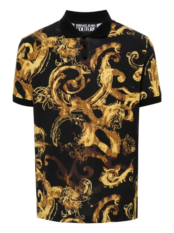 Versace Watercolour Couture Polo Shirt - Black