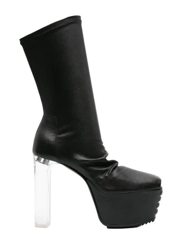 Rick Owens Peep-toe Leather Mid-calf Boots - Black