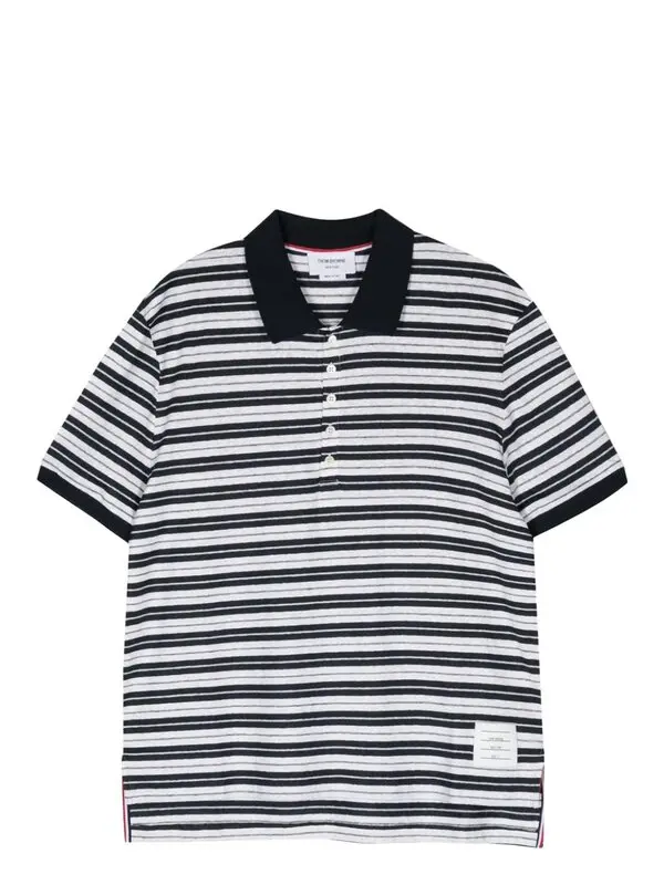 Thom Browne Logo-patch Striped Polo Shirt - Blue