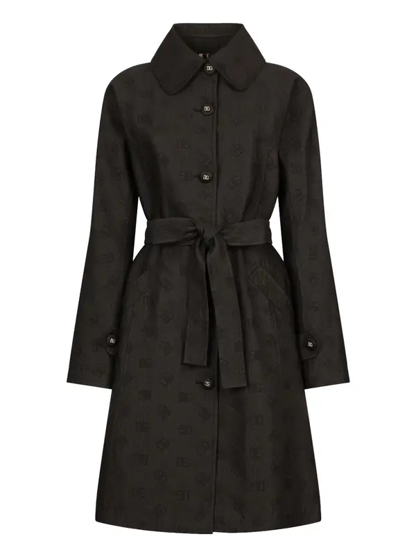 Dolce & Gabbana Logo-jacquard Belted Trench Coat - Black