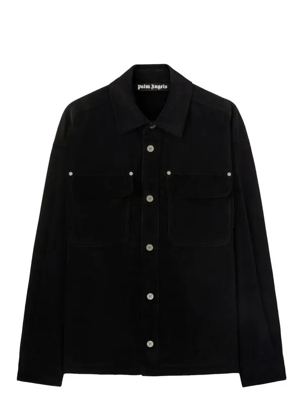 Palm Angels Logo-print Velvet Overshirt - Black
