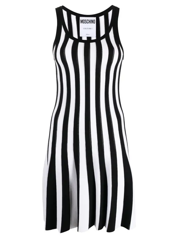 Moschino Striped Ribbed-knit Minidress - Black