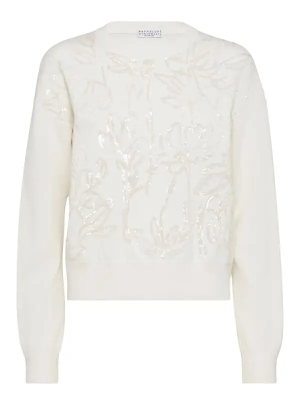 Brunello Cucinelli Sequin-embellished Crew-neck Jumper - White