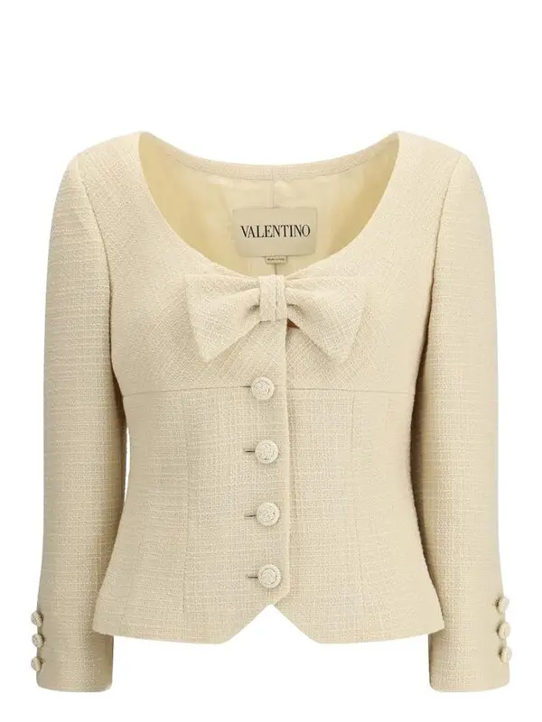 Valentino Garavani Plain Wool Tweed Short Jacket - Beige