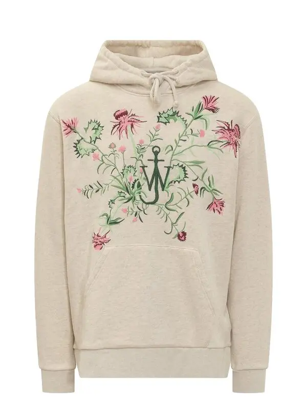 JW Anderson Embroidered Hooded Sweatshirt - Beige