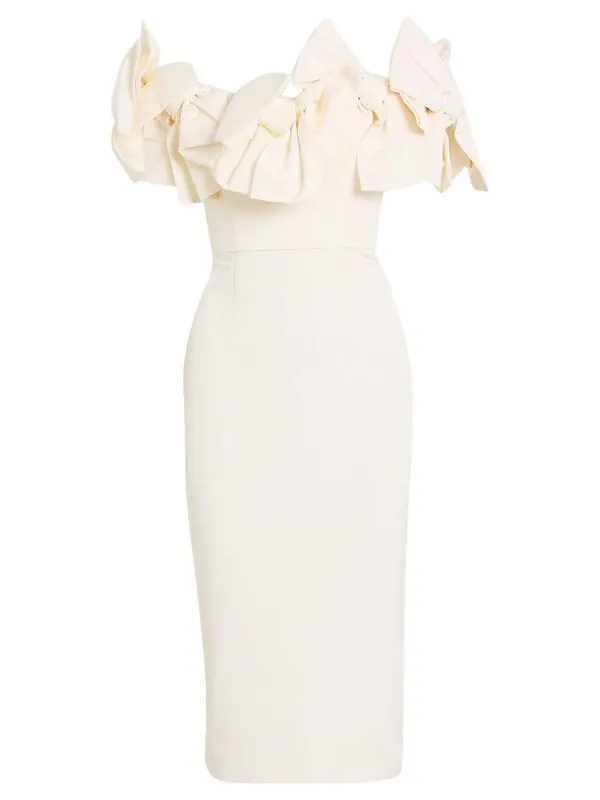 Carolina Herrera Off-the-shoulder Silk Taffeta Midi Dress With Bow Detail - Ivory
