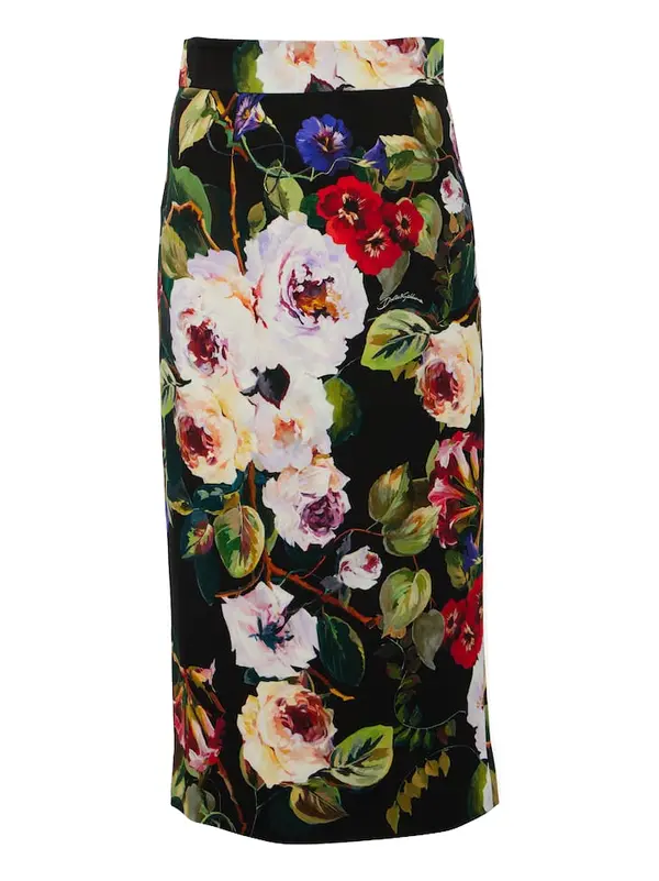 Dolce & Gabbana Rose Garden Charmeuse Midi Skirt - Multicoloured