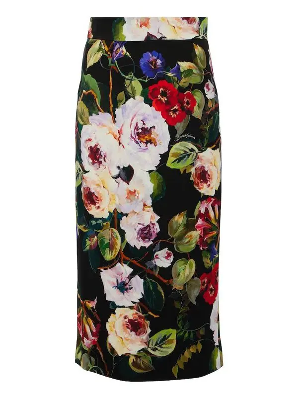 Dolce & Gabbana Rose Garden Charmeuse Midi Skirt - Multicoloured